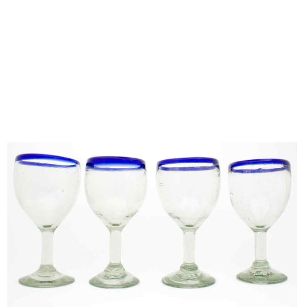 Clear with a blue rim wine glass – Milagros